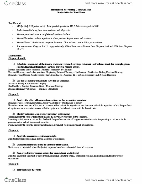 ACCT 2101 Study Guide - Summer 2016, Final - Accounts Payable, Deferral ... ACCT 2101 Study Guide - Summer 2016, Final - Accounts Payable, Deferral ...