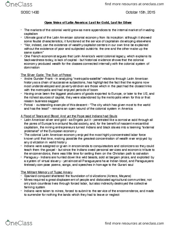 SOSC 1430 Study Guide - Fall 2015, Midterm - Andre Gunder Frank, Túpac ... SOSC 1430 Study Guide - Fall 2015, Midterm - Andre Gunder Frank, Túpac ...