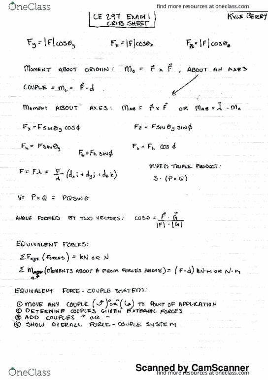 CE 29700 Midterm: Exam 1 Crib Sheet - OneClass