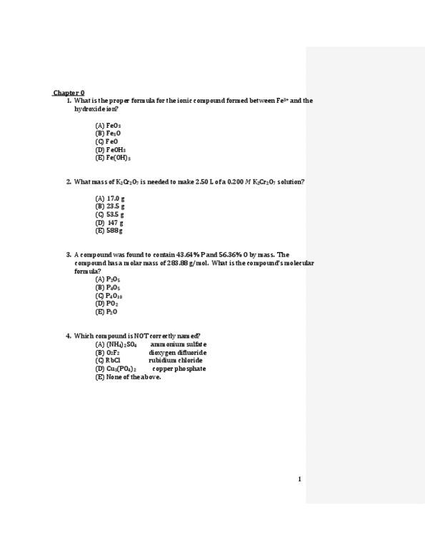 CHEM 1211K : CHEM 1211 Practice Question Bank - OneClass CHEM 1211K : CHEM 1211 Practice Question Bank - OneClass
