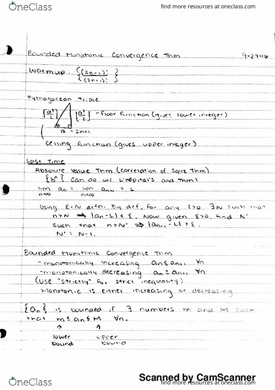 MATH 143 Lecture 4: Bounded Monotonic Convergence Theorem - OneClass