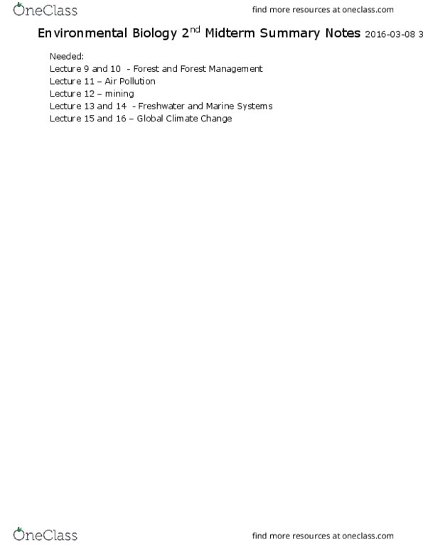 Biology 2485B Midterm: Environmental Biology 2nd Midterm Summary Notes ...