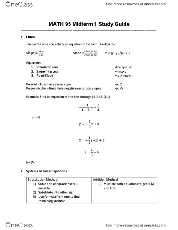 MATH 095 Midterm MATH 95 Midterm 1 Study Guide OneClass