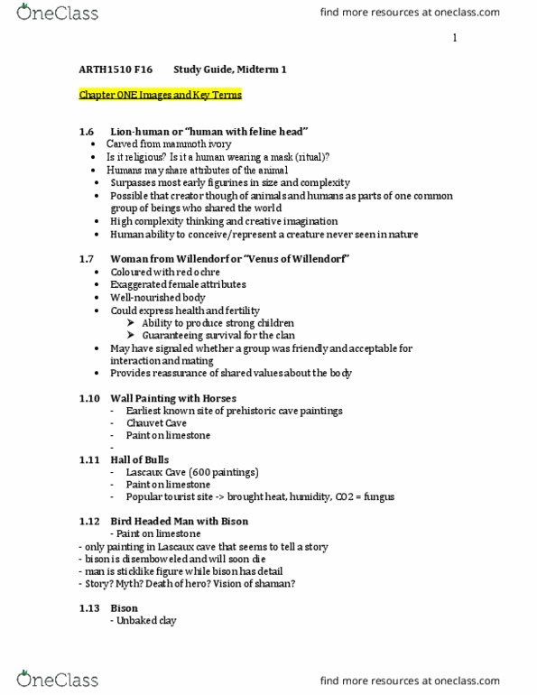 ARTH 1510 Study Guide - Fall 2016, Midterm - Jasper, Drywall, Niello ARTH 1510 Study Guide - Fall 2016, Midterm - Jasper, Drywall, Niello