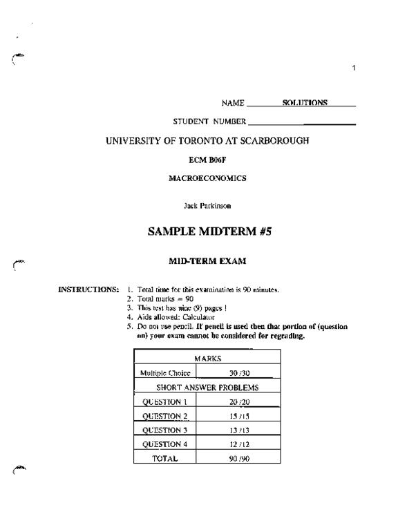 MGEB06H3 Midterm: ECMB06 SAMPLE MIDTERM 5 - OneClass