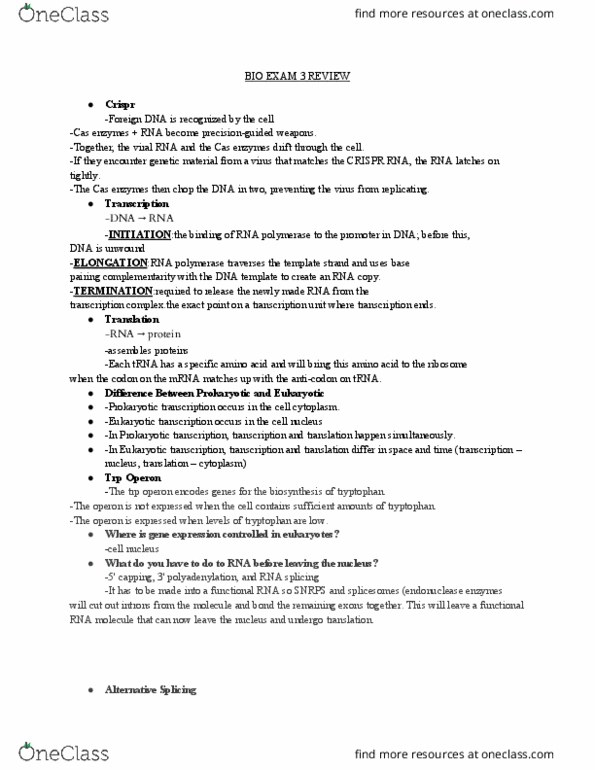 BSC 1010C Final: BIO EXAM 3 REVIEW - OneClass
