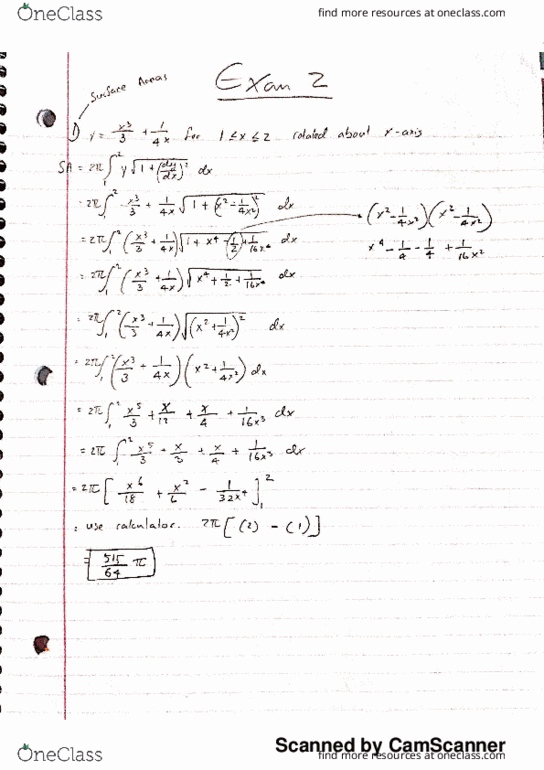 MATH 274 Midterm: calculus exam 2 PE - OneClass