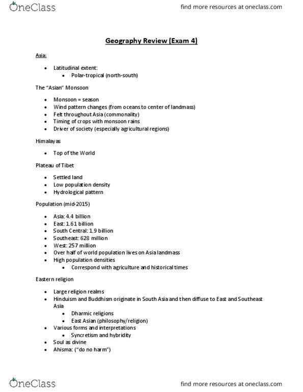 GEOG 202 Final: Geography Review (Exam 4) - OneClass GEOG 202 Final: Geography Review (Exam 4) - OneClass