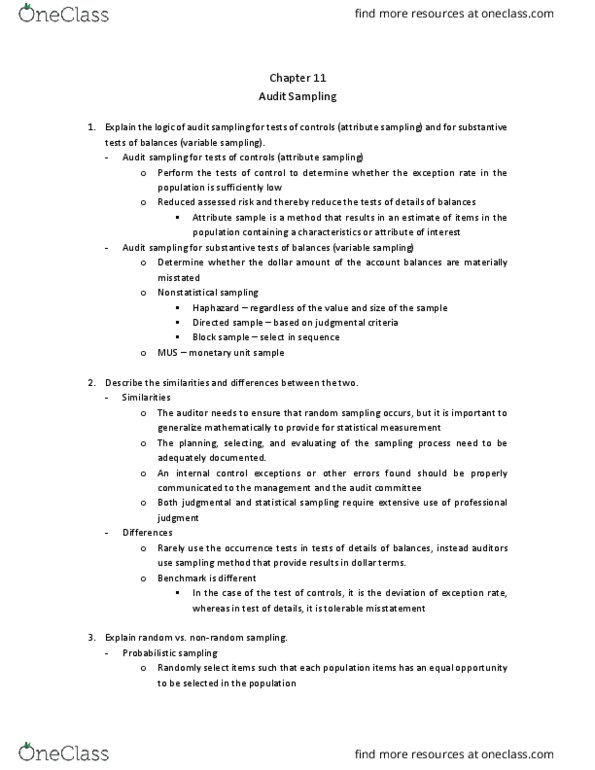 BUS 426 Study Guide - Fall 2016, Final - Internal Control, Stratified ...