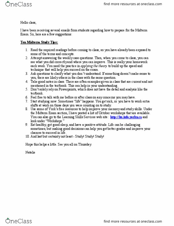 ADMS 1000 Midterm: Ten Midterm Exam Study Tips - OneClass ADMS 1000 Midterm: Ten Midterm Exam Study Tips - OneClass