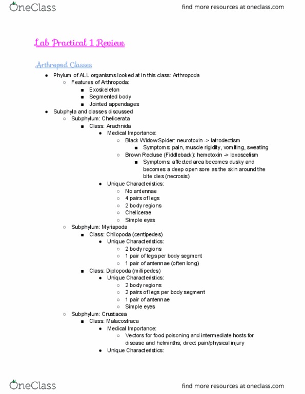 ENTO 210 Midterm: Lab Practical 1 Study Guide - OneClass ENTO 210 Midterm: Lab Practical 1 Study Guide - OneClass