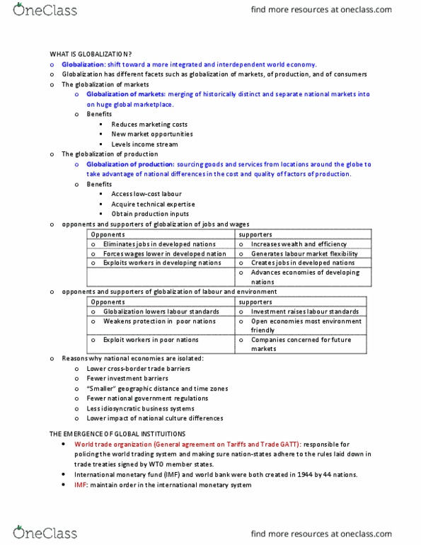 Commerce 4sa3 Lecture Notes Fall 2016 Lecture 1 International