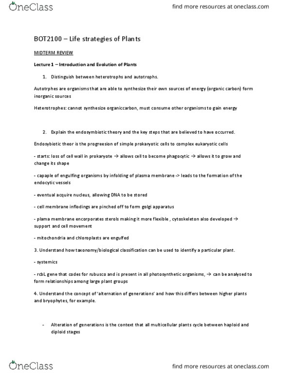 BOT 2100 Midterm: BOT2100 - MIDTERM REVIEW - OneClass
