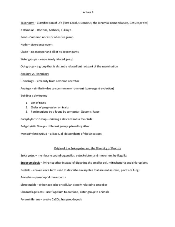 Biol 111 Lecture 4 Lecture 4 Taxonomy Oneclass