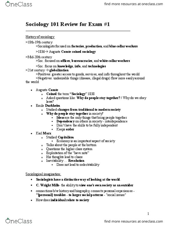 SOC 101 Study Guide - Fall 2016, Midterm - Stanford Prison Experiment ...