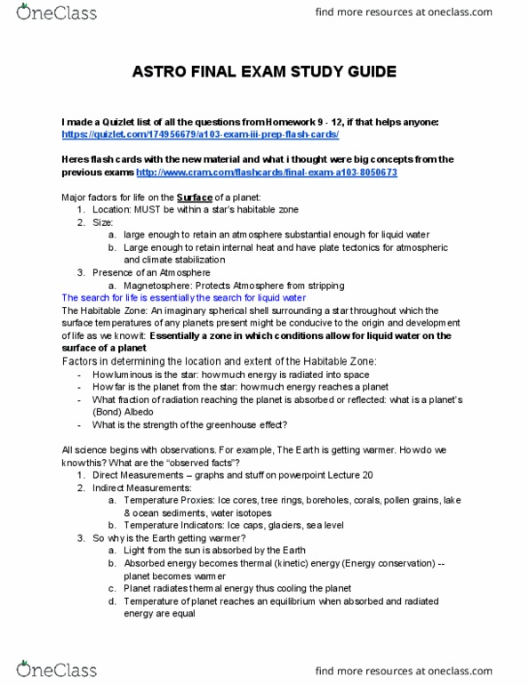 AST-A 103 Study Guide - Fall 2016, Final - Main Sequence, Tidal ...