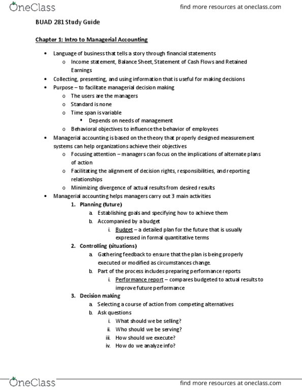 BUAD 281 Study Guide - Spring 2017, Midterm - General Ledger, Cost ... BUAD 281 Study Guide - Spring 2017, Midterm - General Ledger, Cost ...