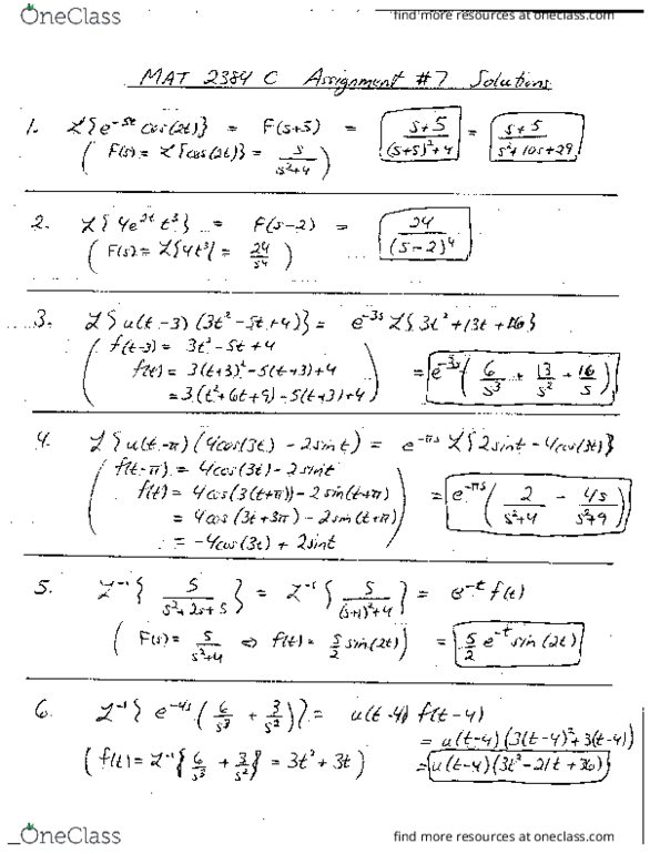 MAT 2384 Quiz: ASSIGNMENT6SOL - OneClass