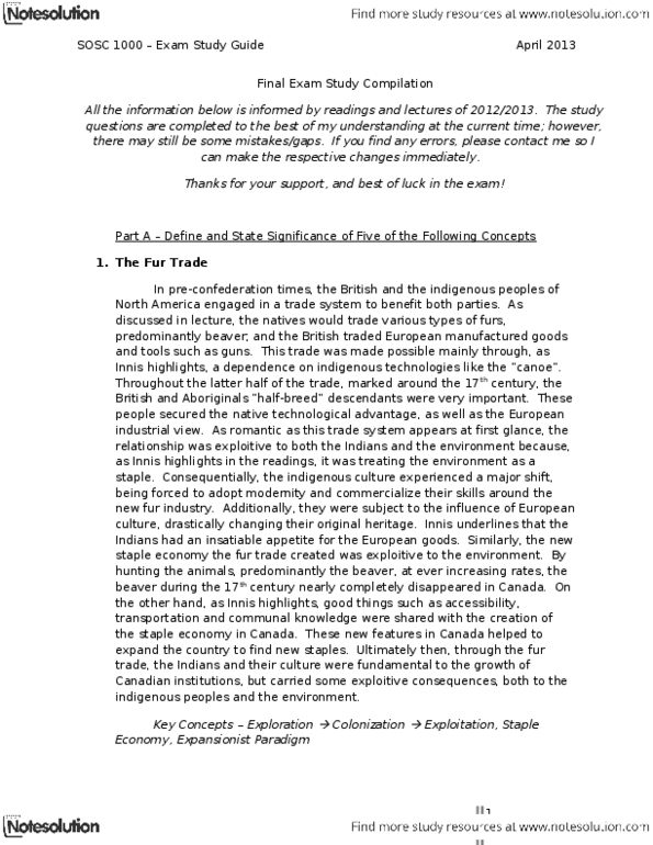 SOSC 1000 Study Guide - Winter 2013, Final - 1969 White Paper, The Bell ... SOSC 1000 Study Guide - Winter 2013, Final - 1969 White Paper, The Bell ...