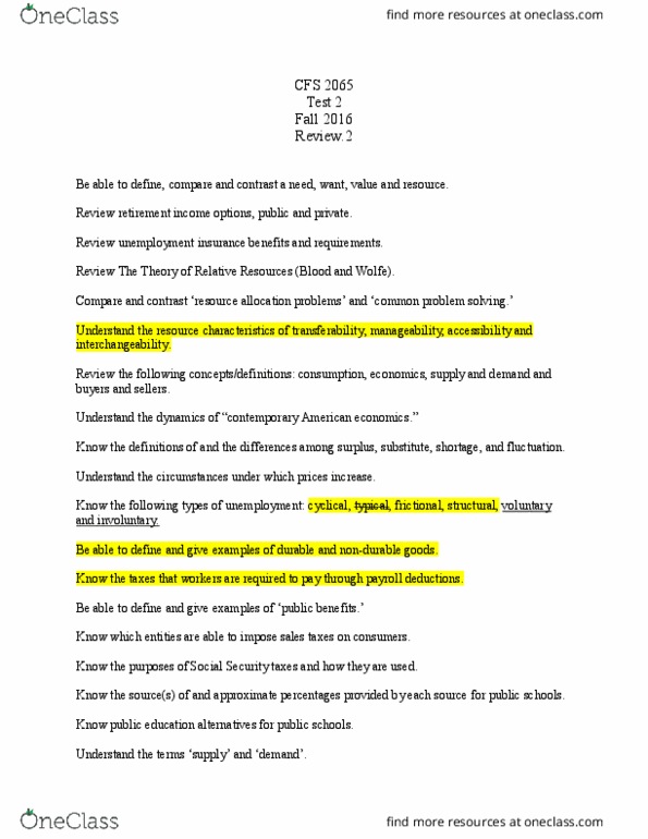 CFS 2065 Midterm: CFS 2065 Exam 2 Review - OneClass