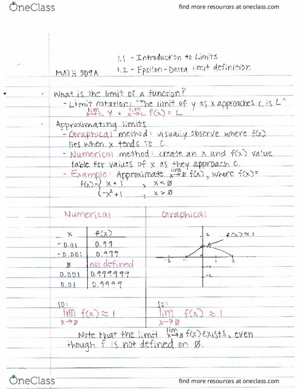 Math 009a Lecture Notes Fall 2017 Lecture 1 Numerical Method