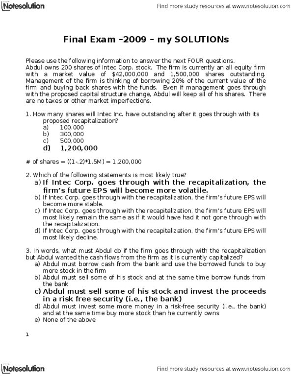 FIN 401 Final: FIN401 EXAM.doc - OneClass