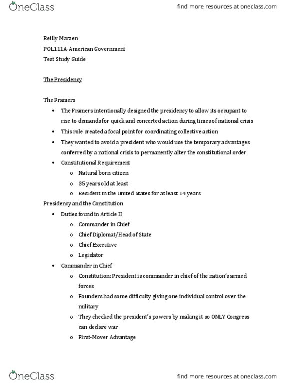 POL 111 Study Guide - Fall 2017, Midterm - Natural-Born-Citizen Clause ... POL 111 Study Guide - Fall 2017, Midterm - Natural-Born-Citizen Clause ...