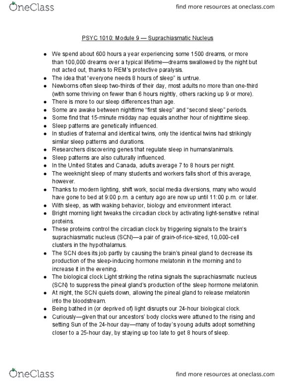 PSYC 1010 Lecture Notes - Fall 2017, Lecture 12 - Suprachiasmatic ... PSYC 1010 Lecture Notes - Fall 2017, Lecture 12 - Suprachiasmatic ...