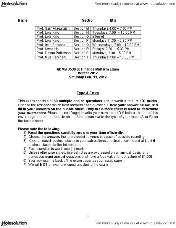 ADMS 3530 Study Guide - Fall 2012, Midterm - Effective Interest Rate ... ADMS 3530 Study Guide - Fall 2012, Midterm - Effective Interest Rate ...