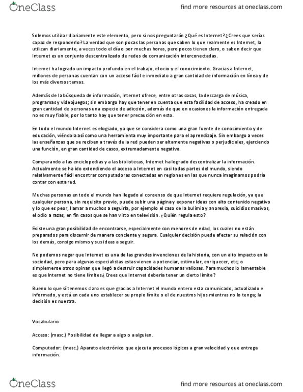 SPA 101 Study Guide - Winter 2015, Quiz - Simultaneum, La Sociedad ...