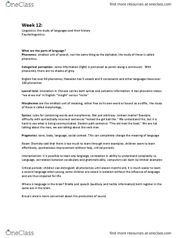 Psyc 100 Lecture Notes Fall 2017 Lecture 12 Categorical Perception
