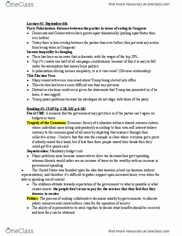 POLSCI 111 Final: Polsci 111 STUDYGUIDE - OneClass