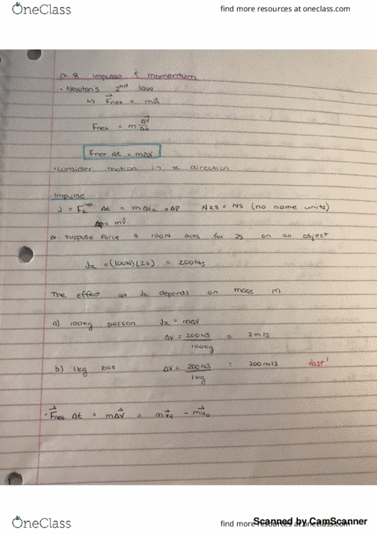 PHYS 100 Final: 10. momentum, impulse & elastic collisions - OneClass