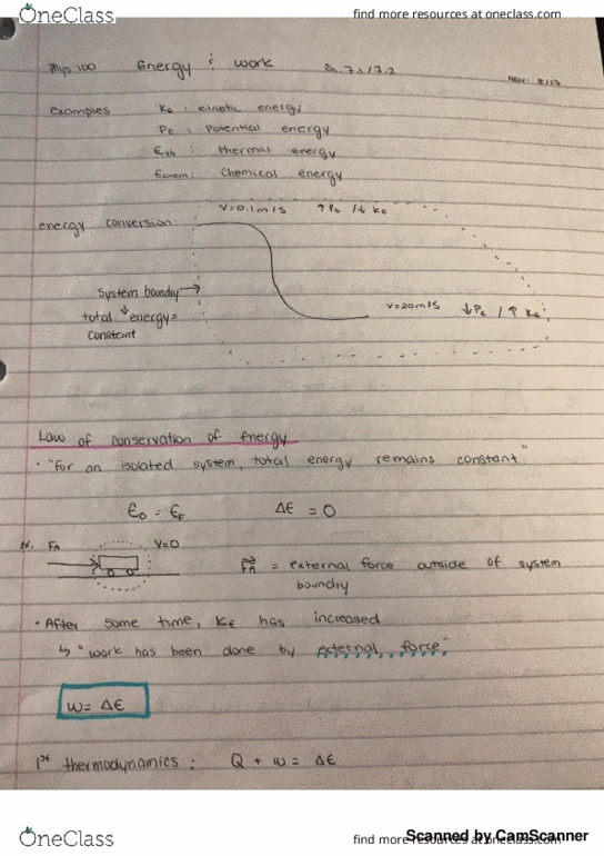 PHYS 100 Final: 9. energy, work and power - OneClass