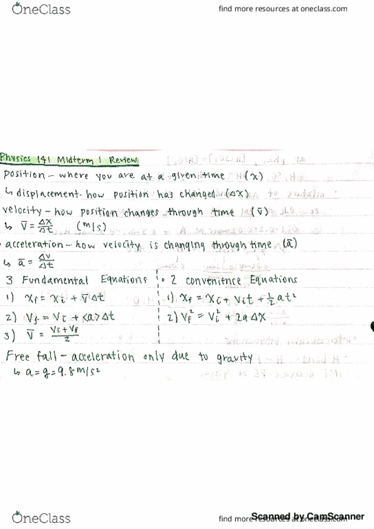 PHYS 141 Midterm: exam 1 review - OneClass PHYS 141 Midterm: exam 1 review - OneClass