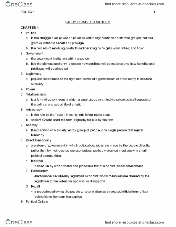 POL SC 1 Study Guide - Winter 2017, Midterm - Totalitarianism ... POL SC 1 Study Guide - Winter 2017, Midterm - Totalitarianism ...