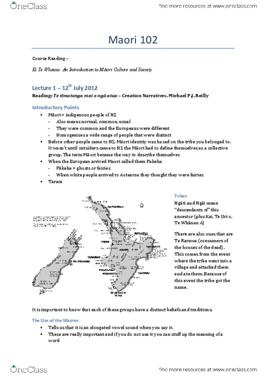 MAOR102 : Maori 102 Lectures.docx - OneClass