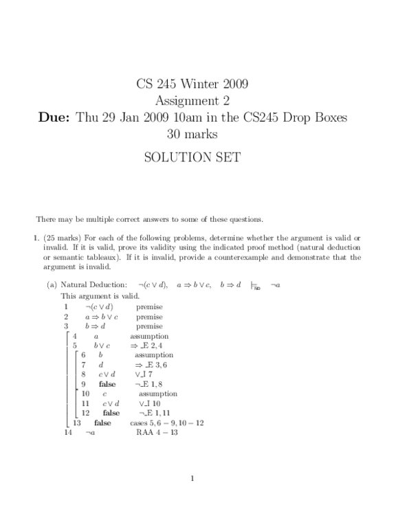 CS245 Lecture : Assignment #2 + Solution Winter 2009 - OneClass