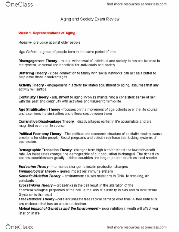 HLTHAGE 1BB3 Study Guide - Fall 2017, Final - Social Forces ...