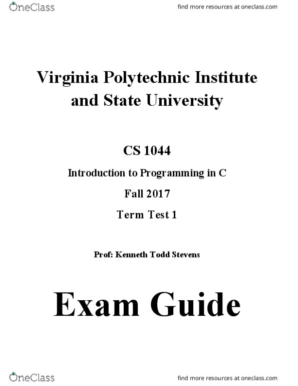 Cs 1044 Midterm Term Test 1 Fall 2017 Oneclass