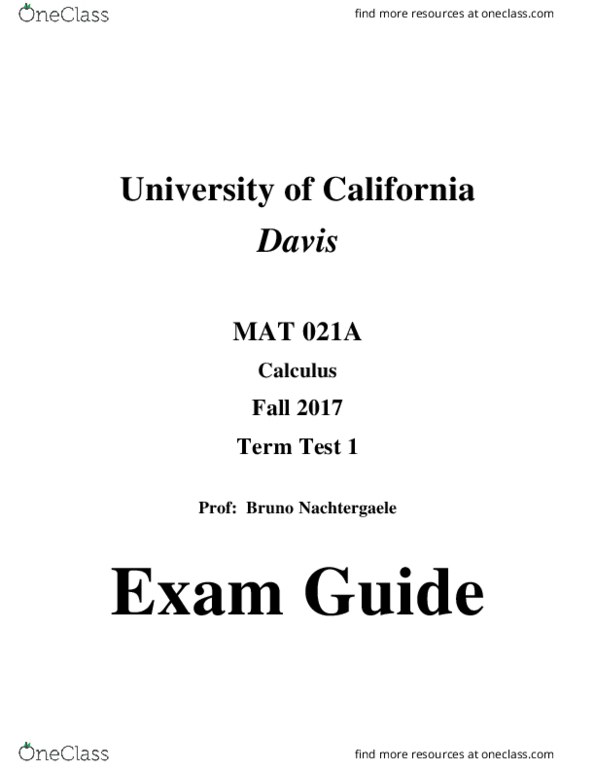 MAT 21A Study Guide - Fall 2017, Midterm - Constant Function, Asymptote ...