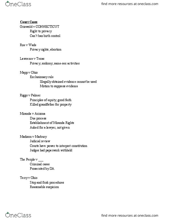 LGST 10 Study Guide - Fall 2017, Midterm - Sixth Amendment To The ...
