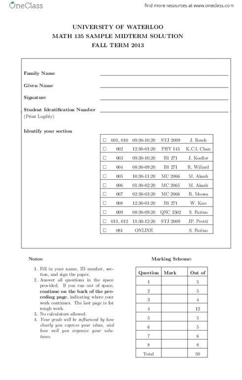 MATH135 Study Guide - Fall 2013, Midterm - Mathematical Induction ...