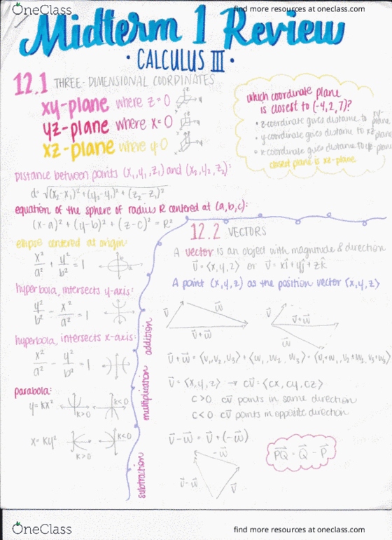 MATH 2110Q Midterm: MATH 2110 Q Calc 3 Study Guide Exam 1 - OneClass