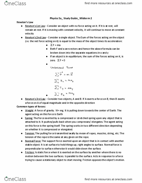 PHYSICS 5A Study Guide - Spring 2018, Midterm - Inverse-Square Law ...