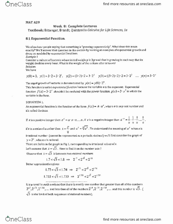 MATA29H3 Lecture 8: Week 8 - OneClass
