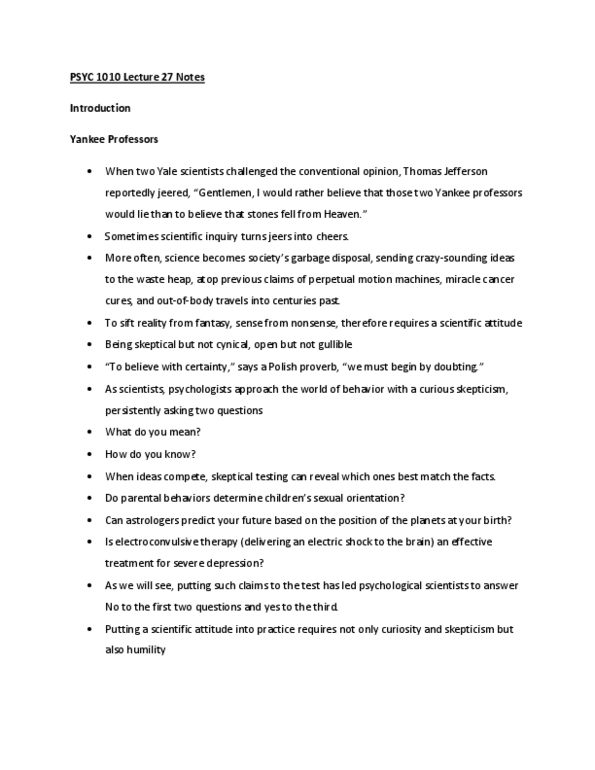 PSYC 1010 Lecture 27: PSYC 1010 Lecture 27 Notes - OneClass PSYC 1010 Lecture 27: PSYC 1010 Lecture 27 Notes - OneClass