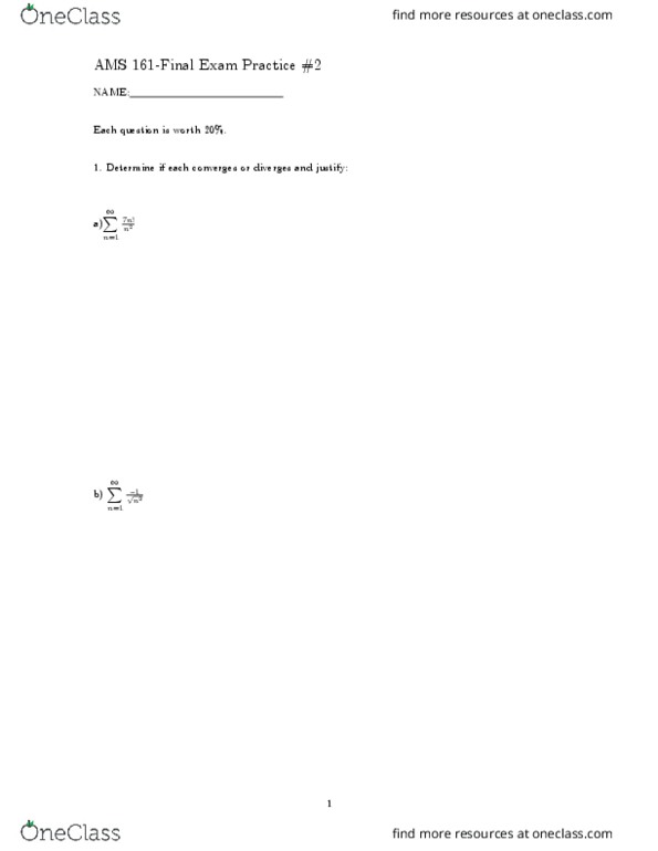 AMS 161 Final: Final Exam Review Questions Pt. 2 - OneClass