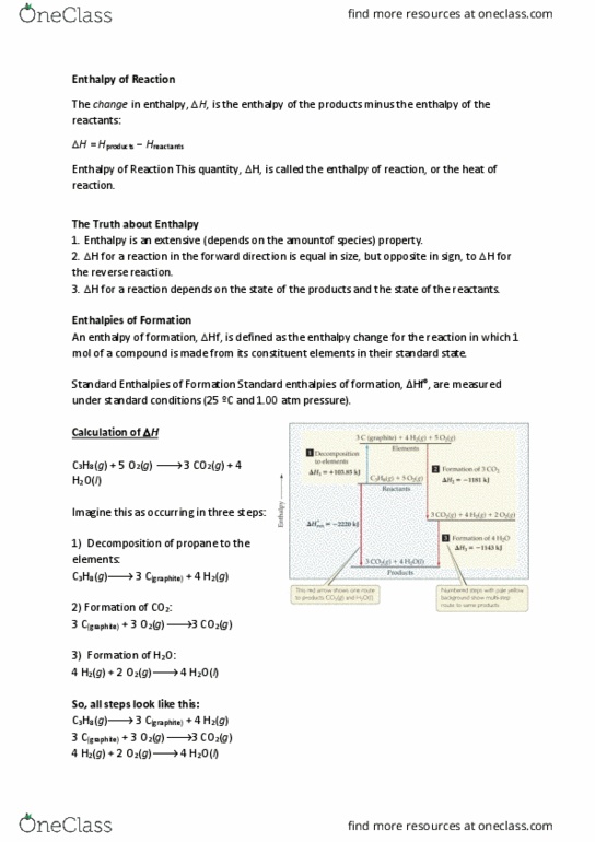 CHEM1101 Study Guide - Fall 2018, Midterm - Thermodynamics, Enthalpy