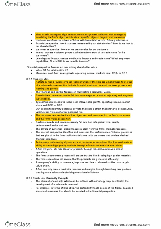 AFM241 Study Guide - Spring 2017, Final - Balanced Scorecard, Strategy ...